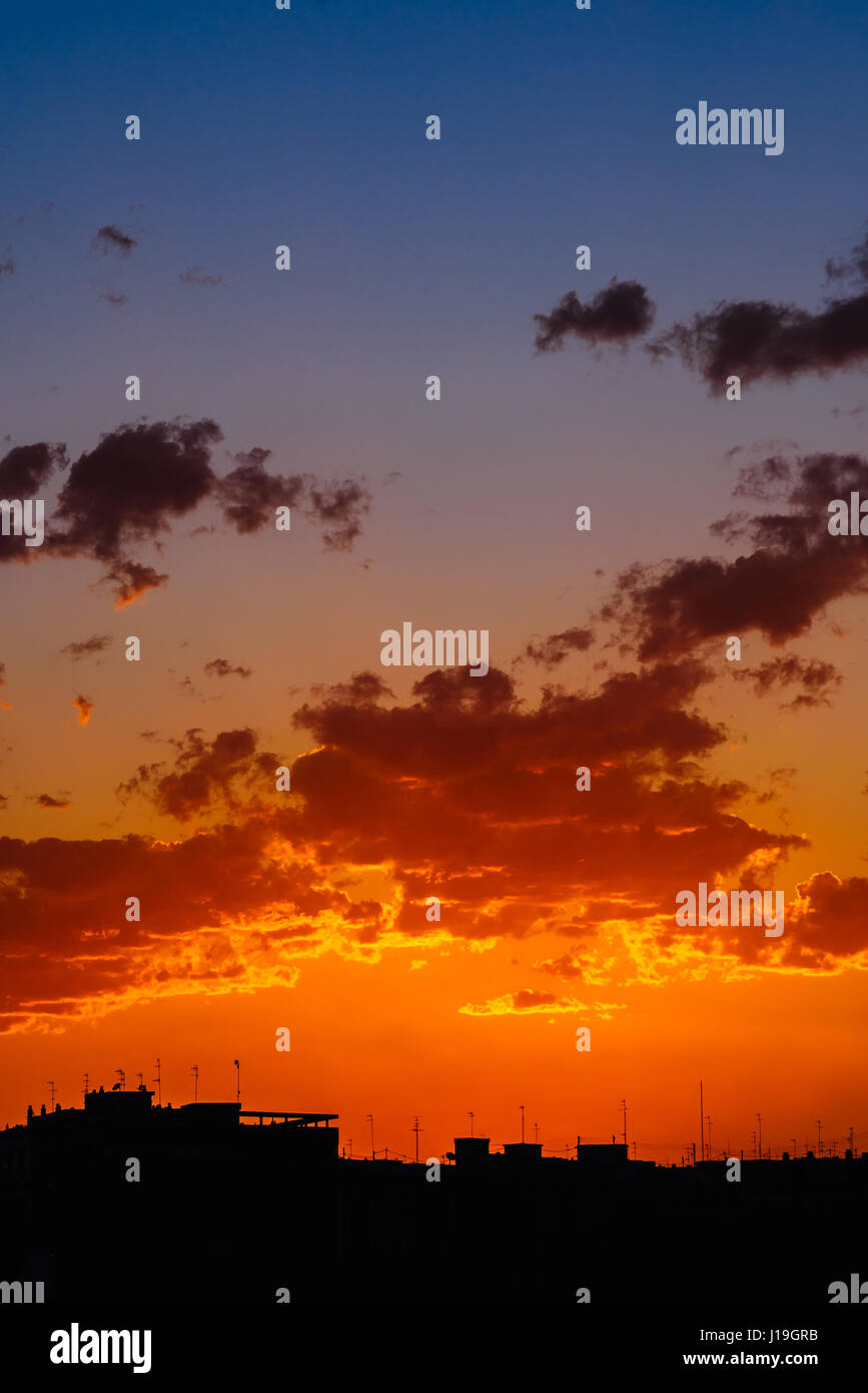 Beautiful Summer Sunset Over Valencia City Skyline Silhouette Stock ...