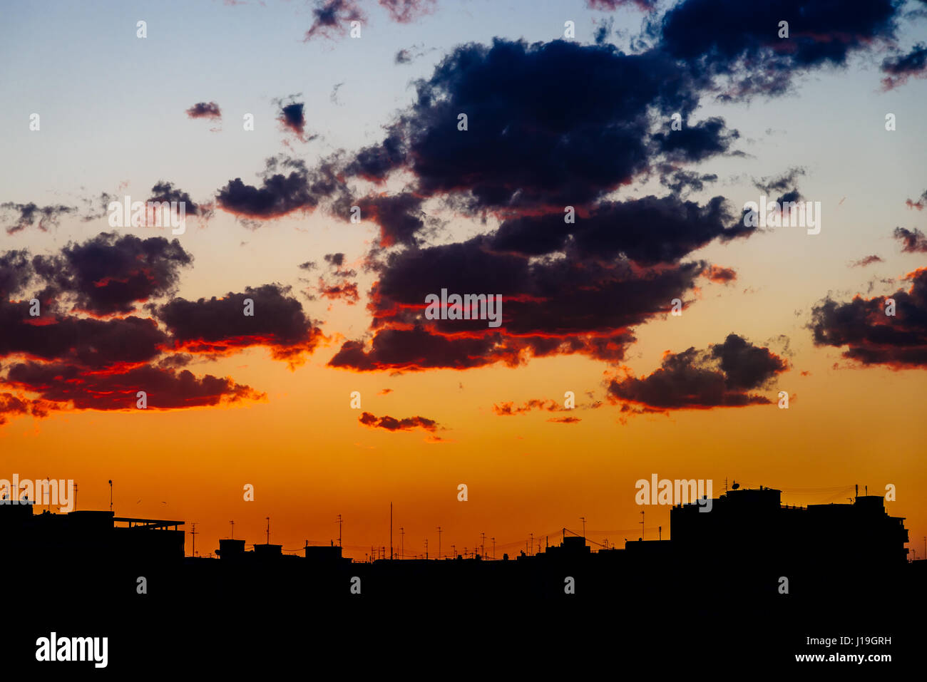 Beautiful Summer Sunset Over Valencia City Skyline Silhouette Stock ...