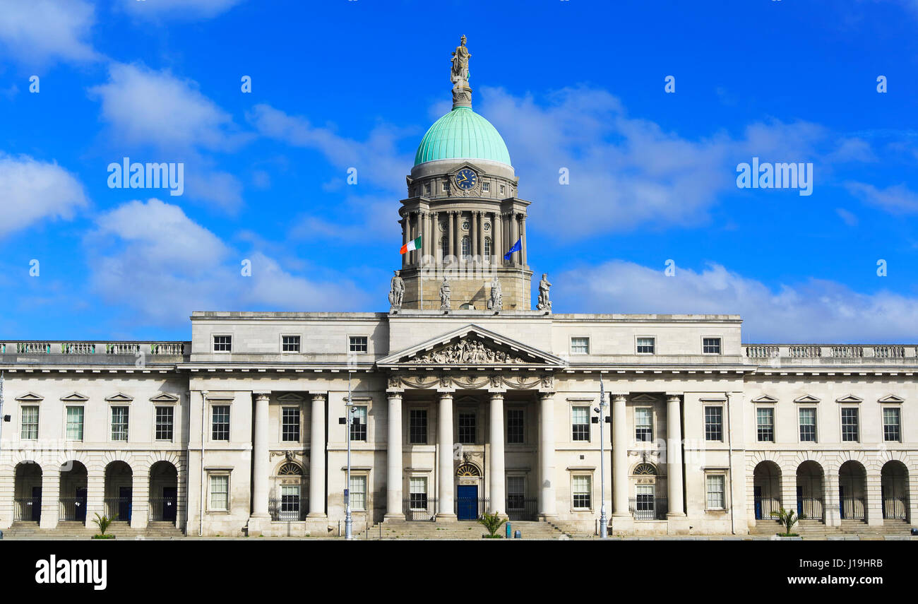 Neo-classical architecture of the Custom House building, city of Dublin ...
