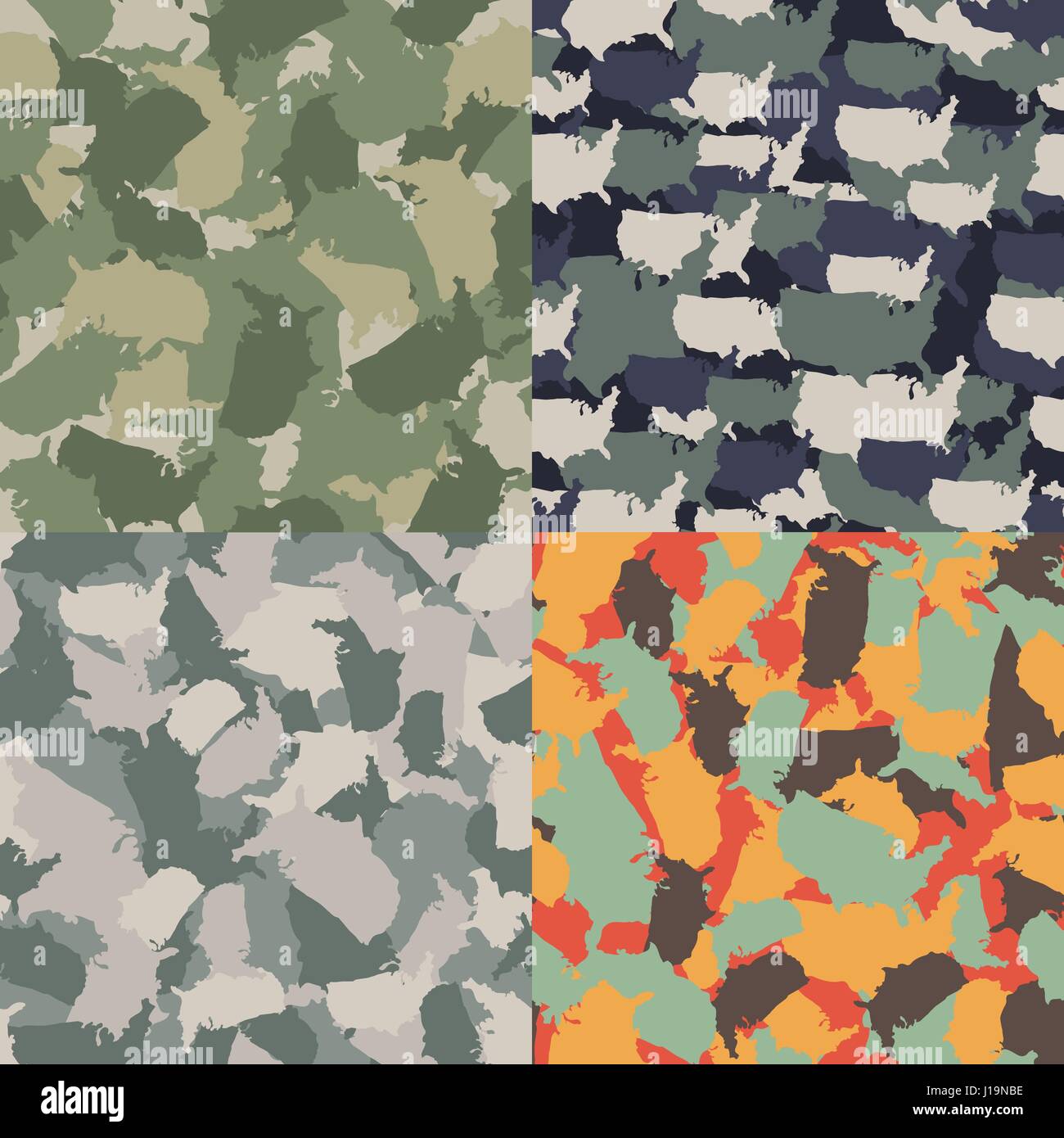 Set of USA shape camo seamless pattern. Colorful America urban ...