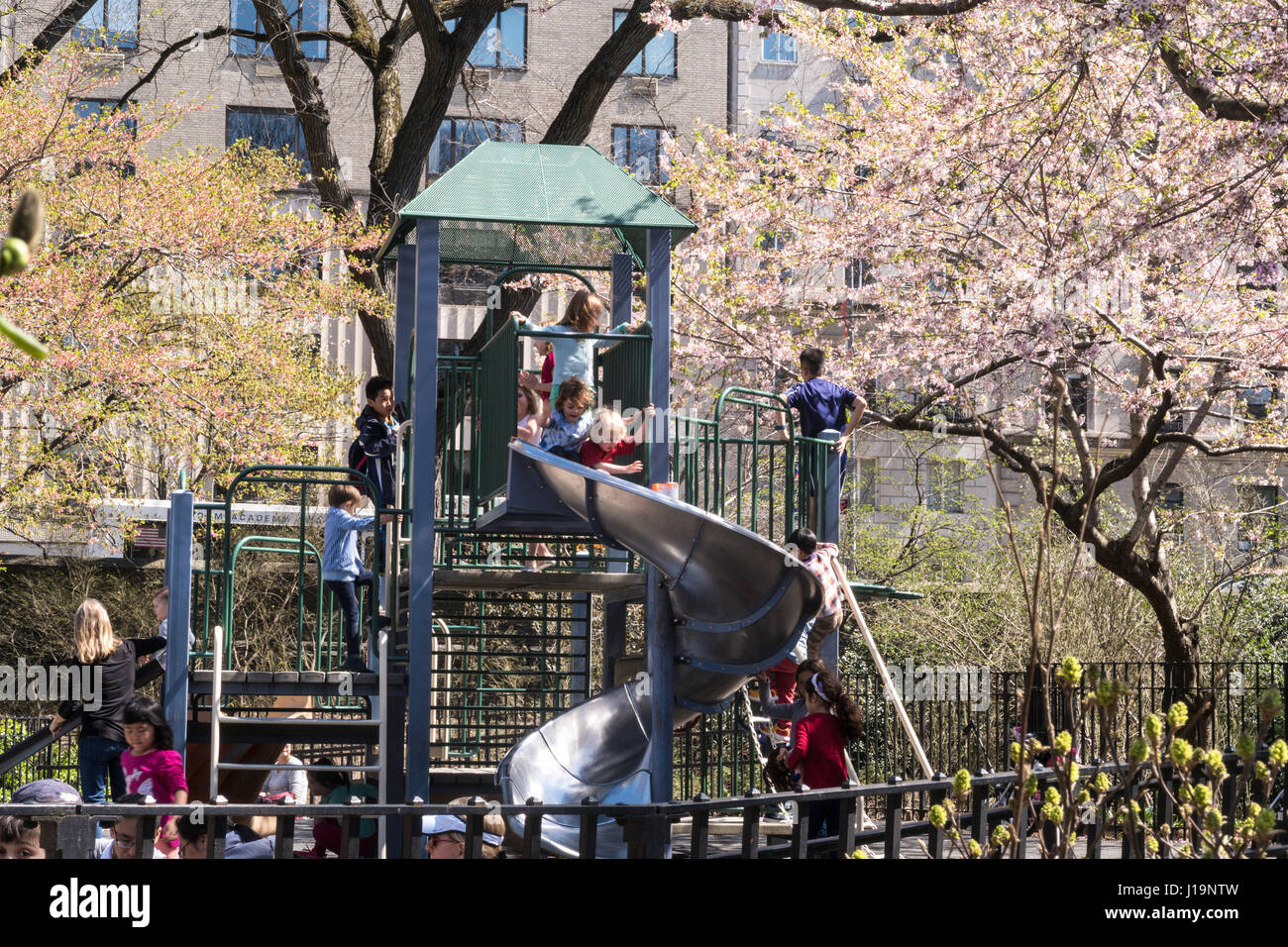 James Michael Levin Playground in Central Park at Springtime, NYC, USA ...