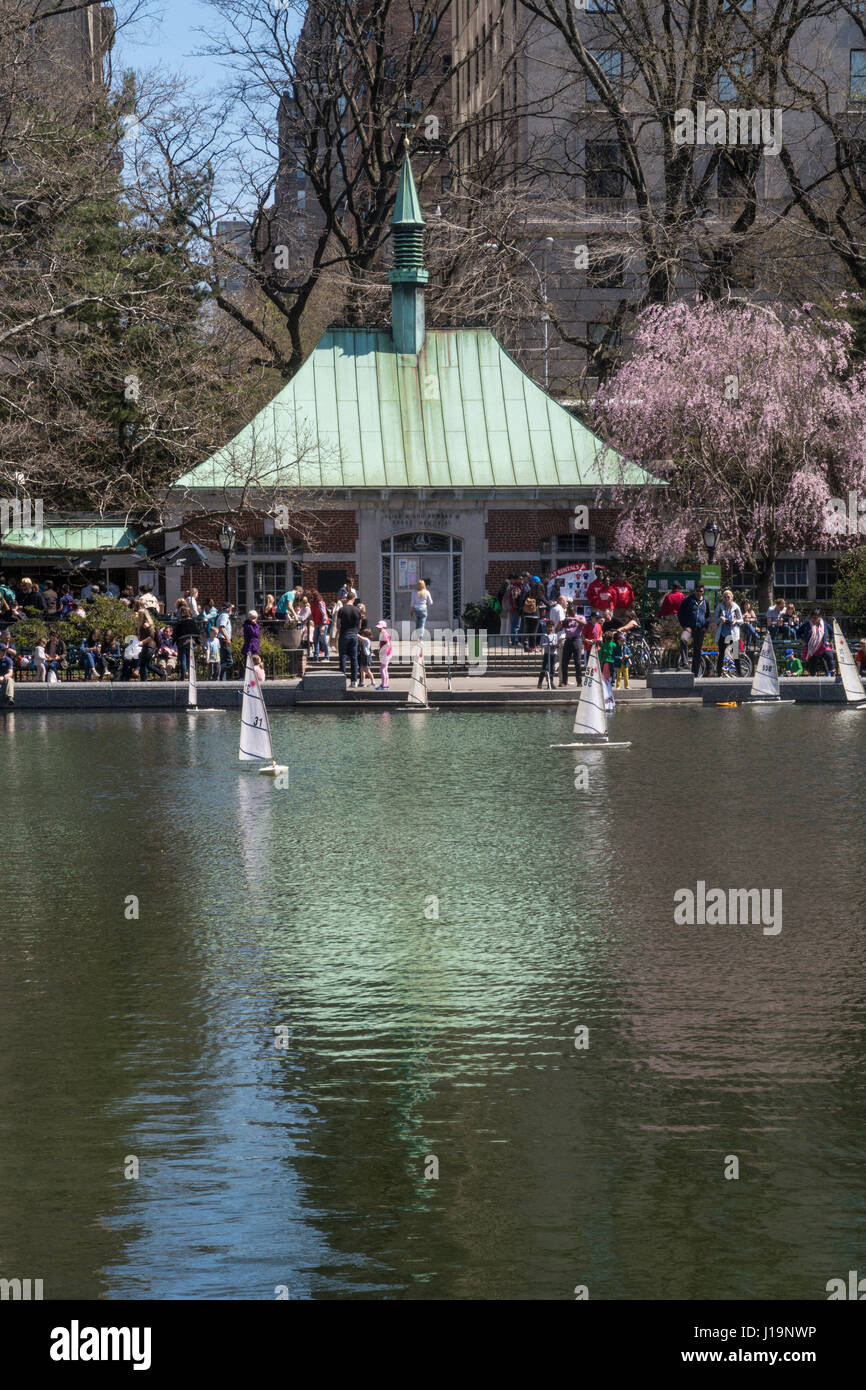 Conservatory Water, Central Park in Springtime, NYC, USA Stock Photo ...