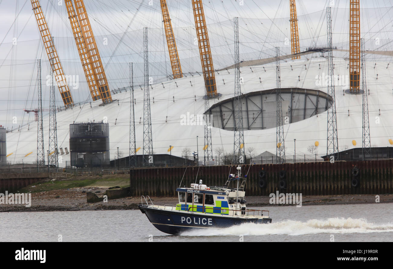 Police stage anti terrorism exercise on the River Thames by the O2 ...