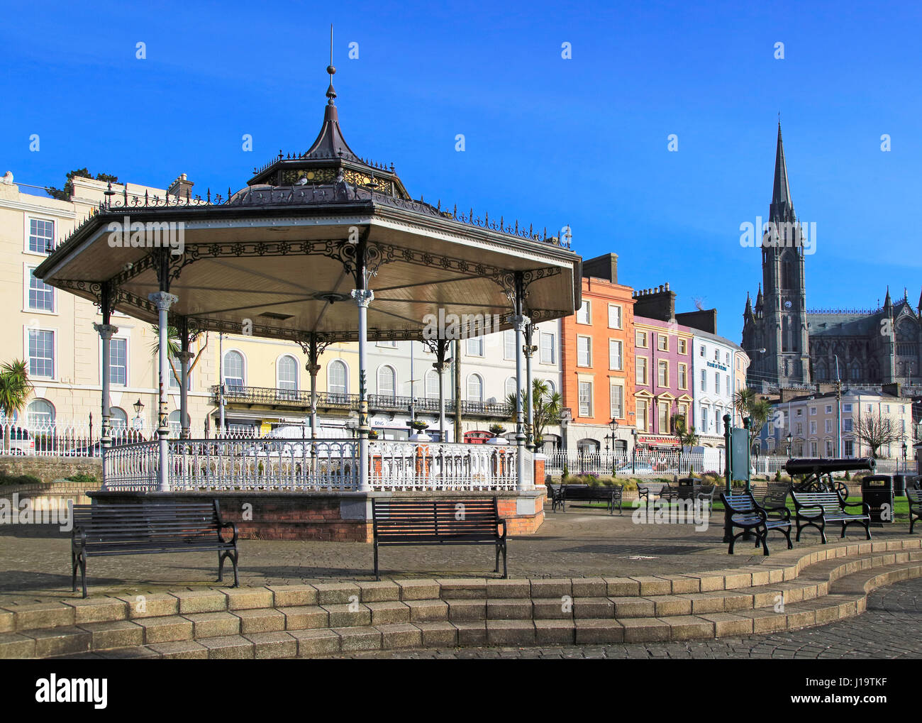 Town centre historic buildings and cathedral, Cobh, County Cork ...
