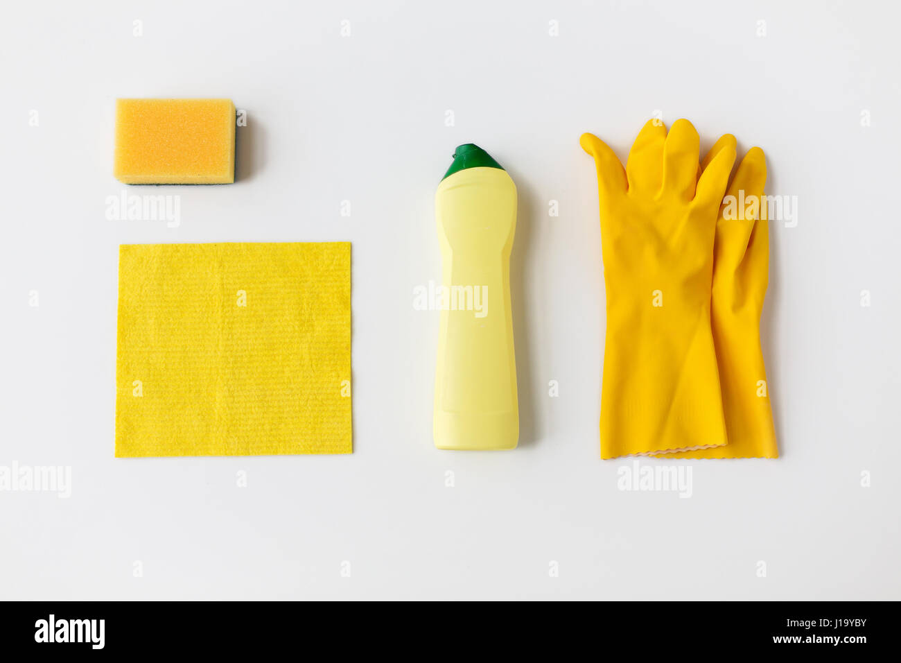 detergent with cleaning stuff on white background Stock Photo - Alamy