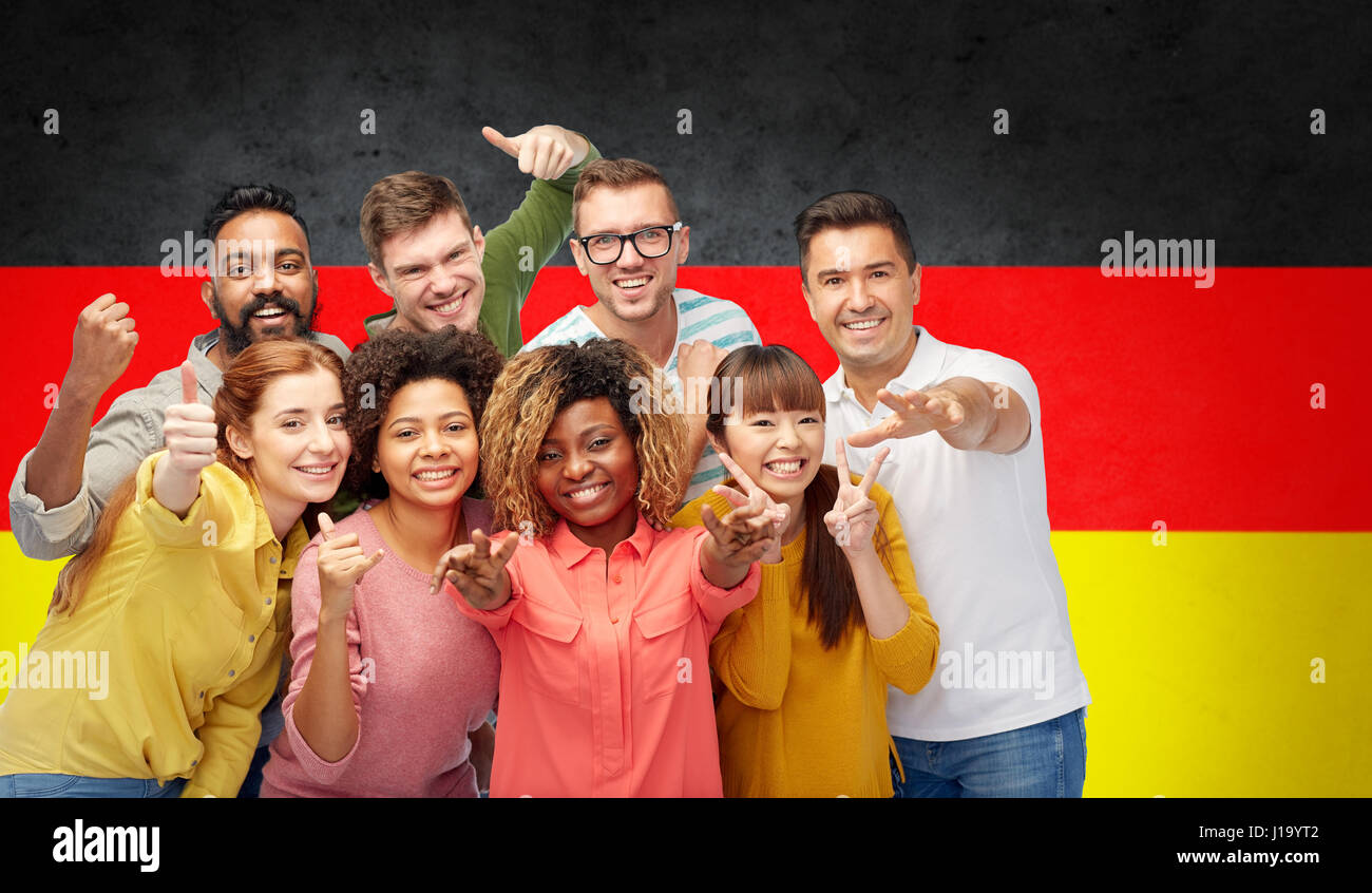 international people gesturing over german flag Stock Photo - Alamy