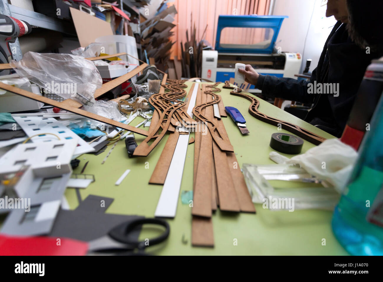 Small workroom with architecture dummy manufacturing Stock Photo - Alamy