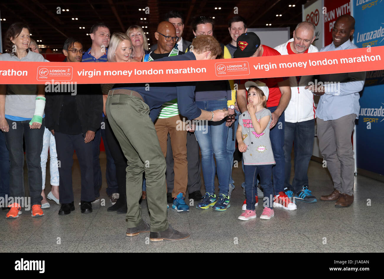 Prince Harry opens this year's Virgin Money London Marathon Expo at the ...