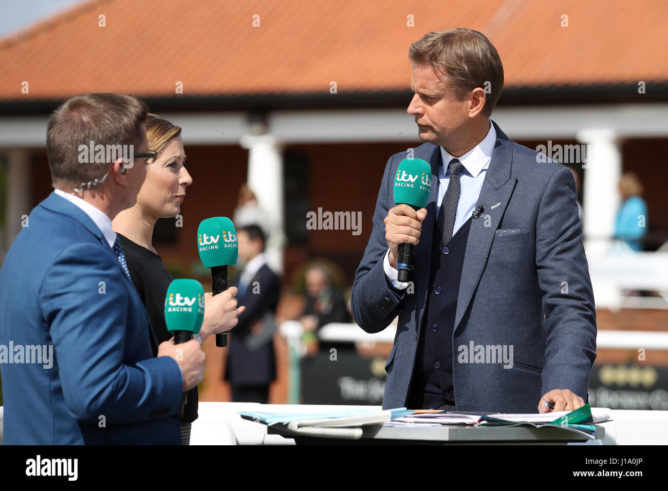 ITV Racing presenter Ed Chamberlin (right) and pundits Hayley Turner ...