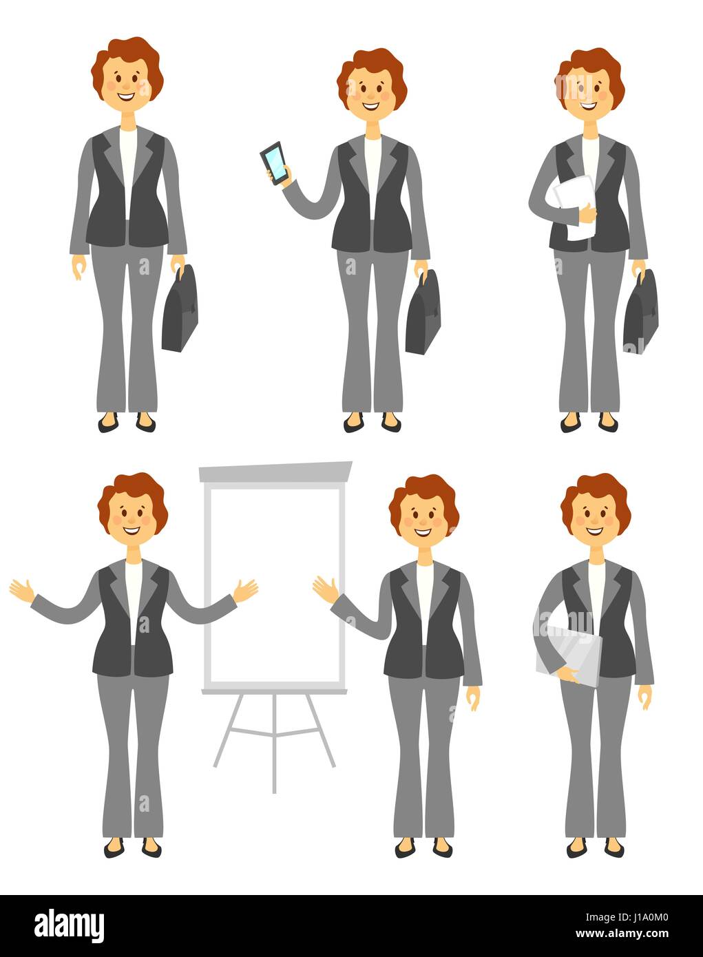 Female manager character or business woman set. Different poses ...