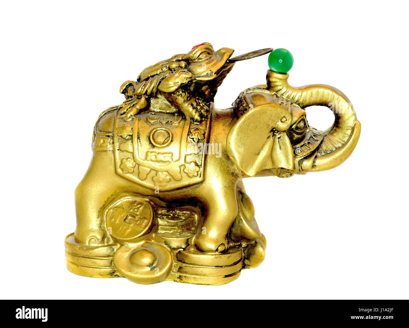 Elephant and Money Toad Gold Figure on a white Background Stock Photo ...