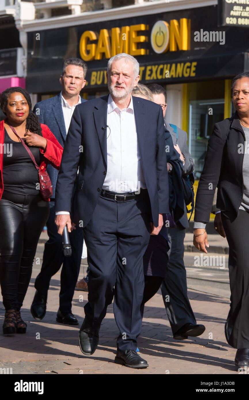 Labour leader Jeremy Corbyn arrives to deliver a stump speech to Labour ...