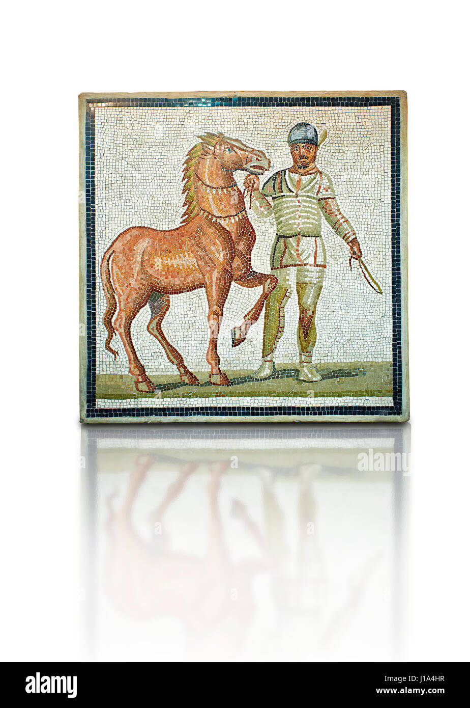Roman geometric floor mosaic depicting horsemen and their horses from ...