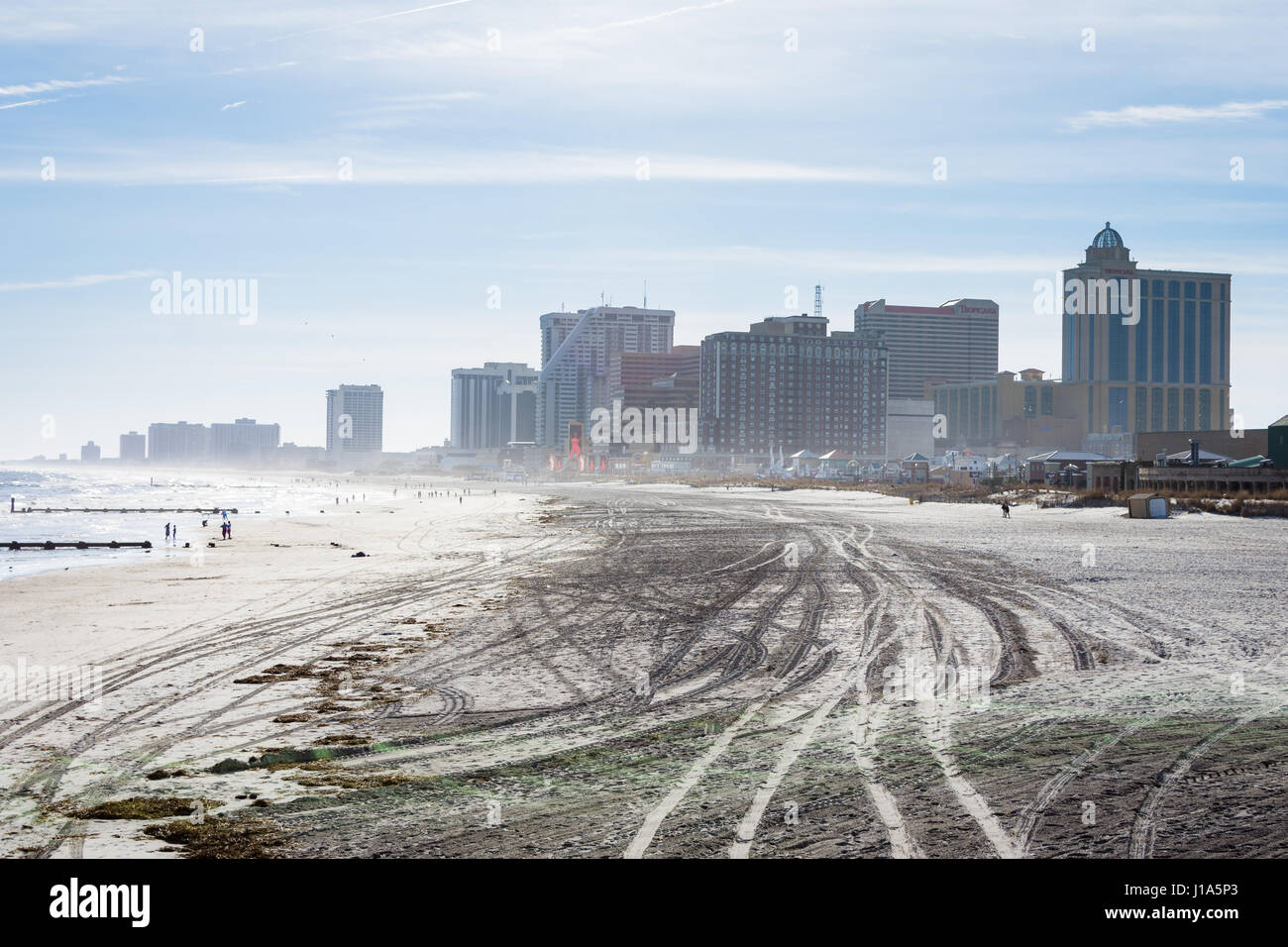 Beach in Atlantic City, New Jersey with boardwalk in background Stock ...