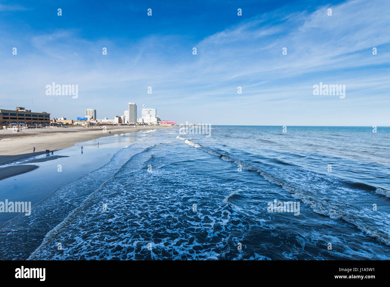 Beach in Atlantic City, New Jersey with boardwalk in background Stock ...