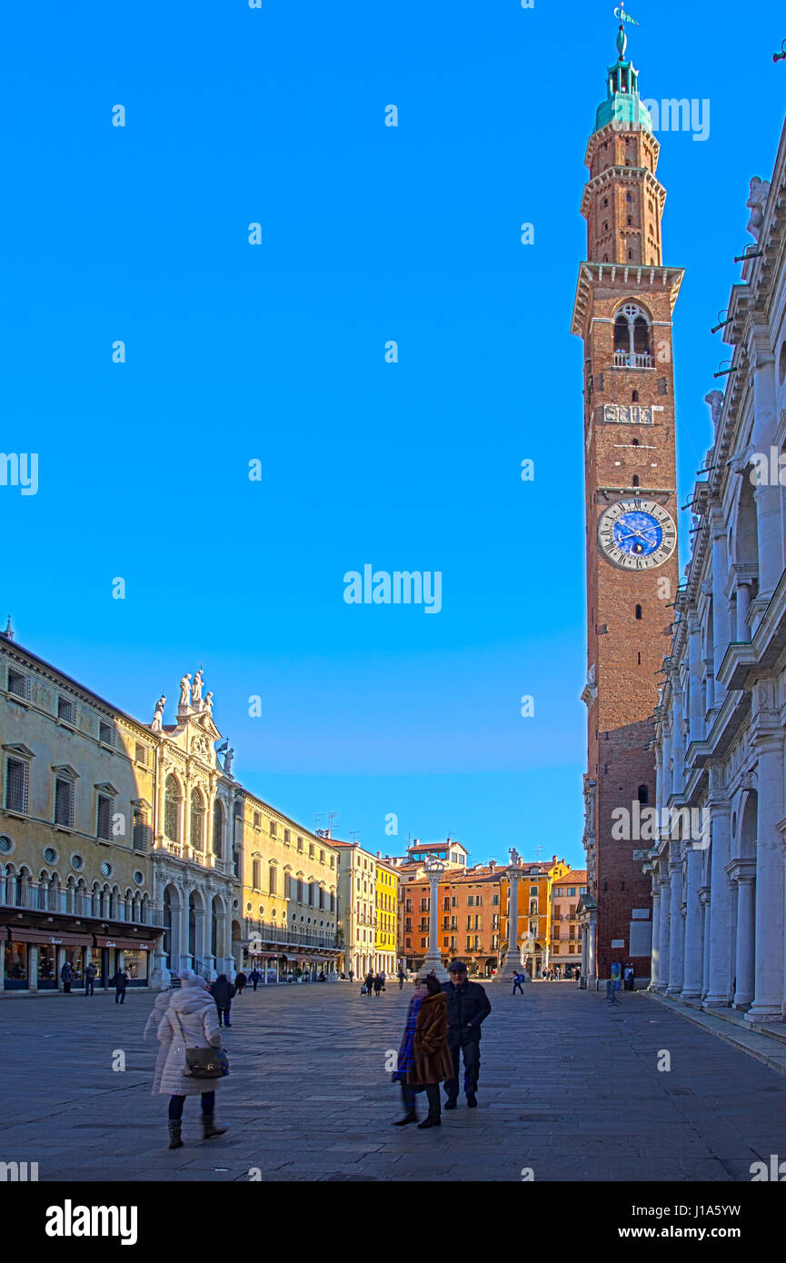 VICENZA, ITALY - JAN 31, 2015: Scene of Piazza dei Signori, with local ...