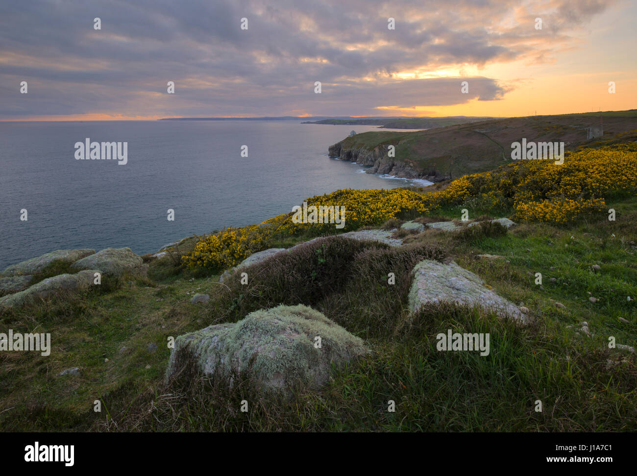 Sunset from Rinsey Head overlooking Mounts Bay in Cornwall Stock Photo ...