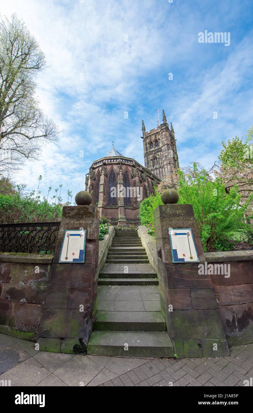 View of old stone steps leading to St Peter's Collegiate Church in the ...