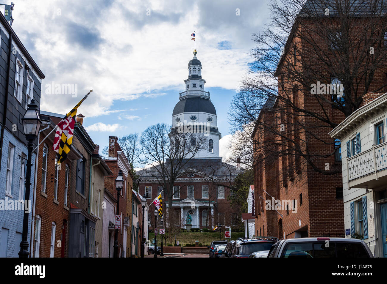 Maryland State Capitol Building in Annapolis from the Streets Stock ...