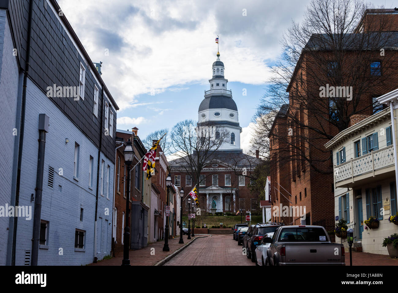Maryland State Capitol Building in Annapolis from the Streets Stock ...