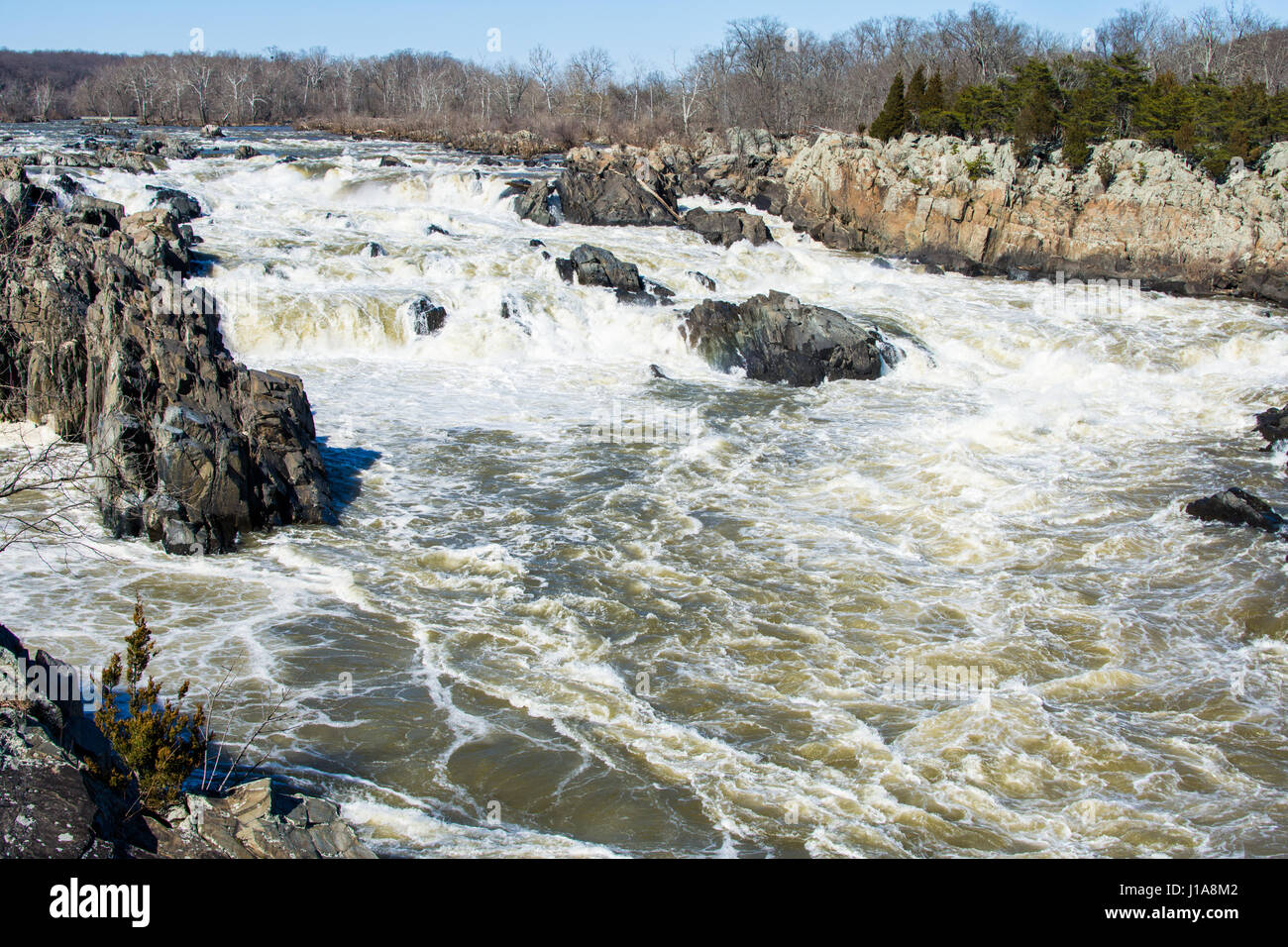 rushing white water in great falls park, virginia side in winter Stock ...