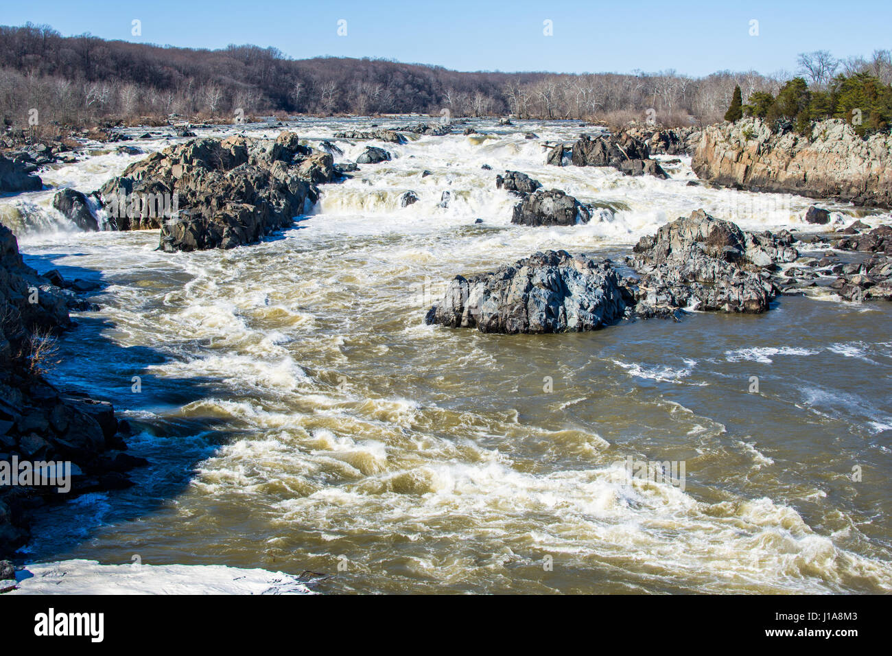 rushing white water in great falls park, virginia side in winter Stock ...