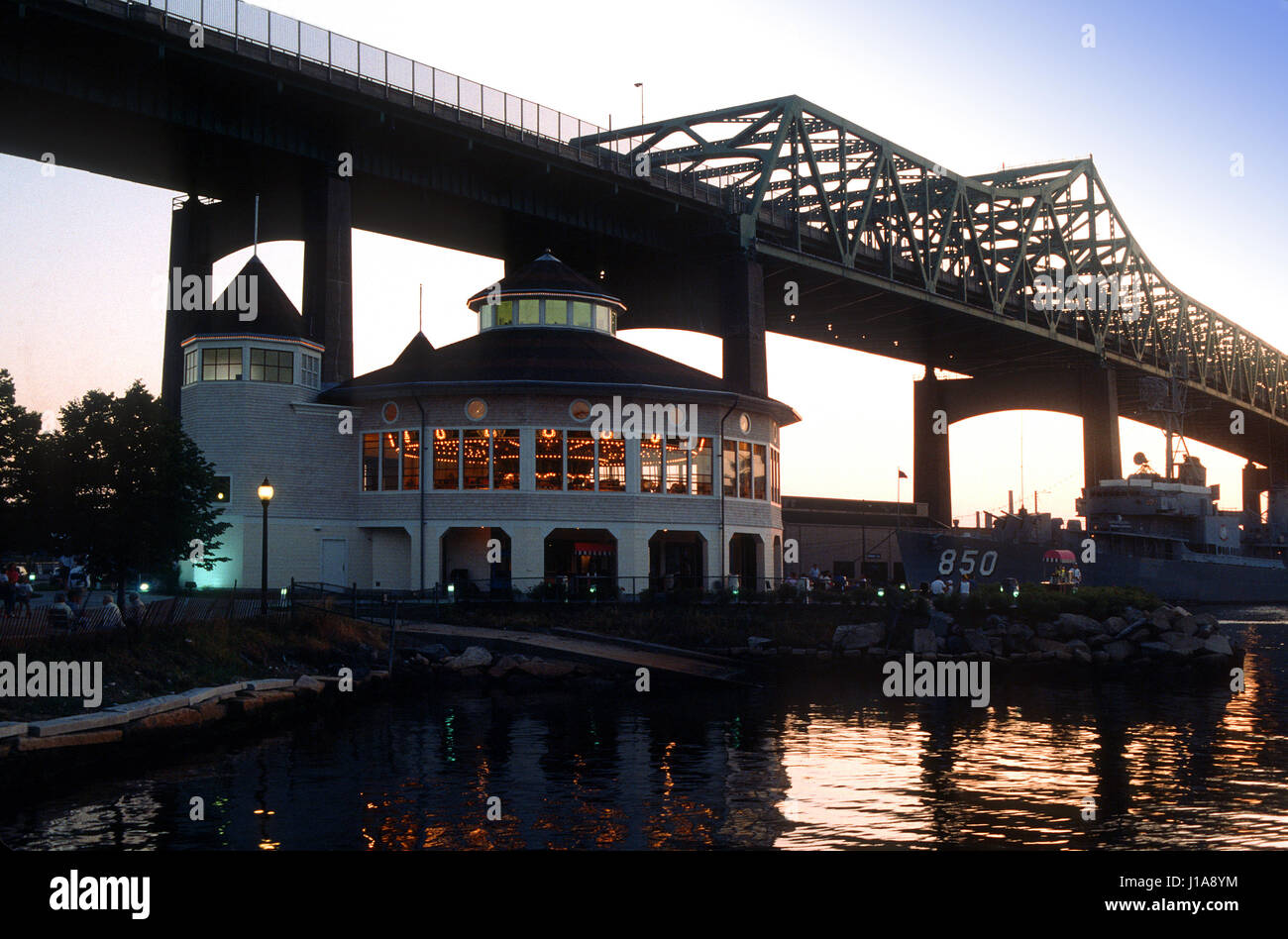 The carousel at Battleship Park - Fall River, Mass -- The Braga Bridge ...