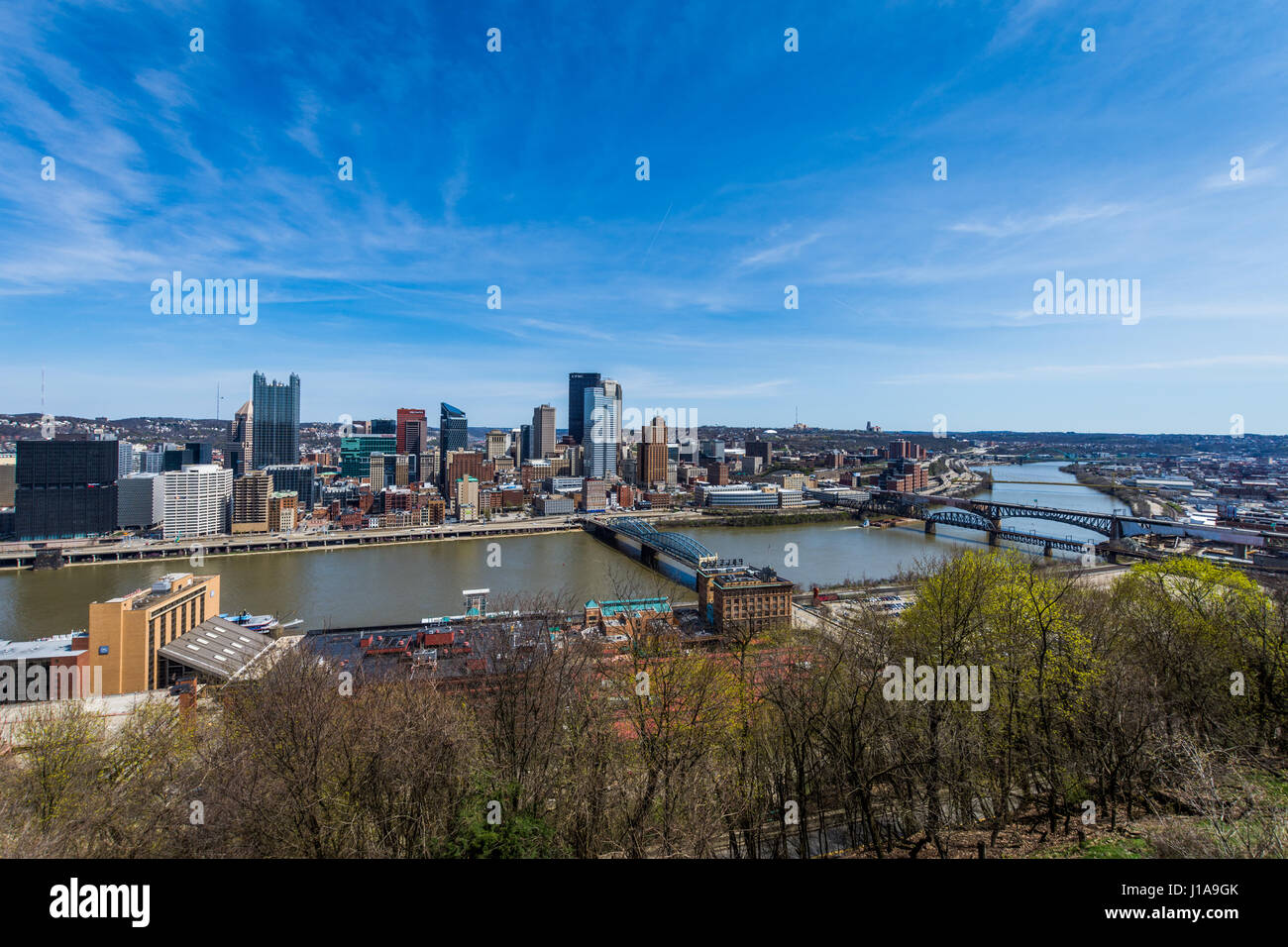 Skyline of Pittsburgh, Pennsylvania at night from mount washington ...