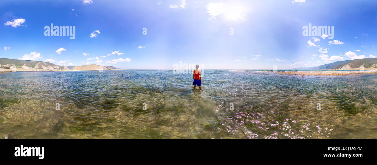 Spherical panorama 360 man standing in the sea Stock Photo - Alamy