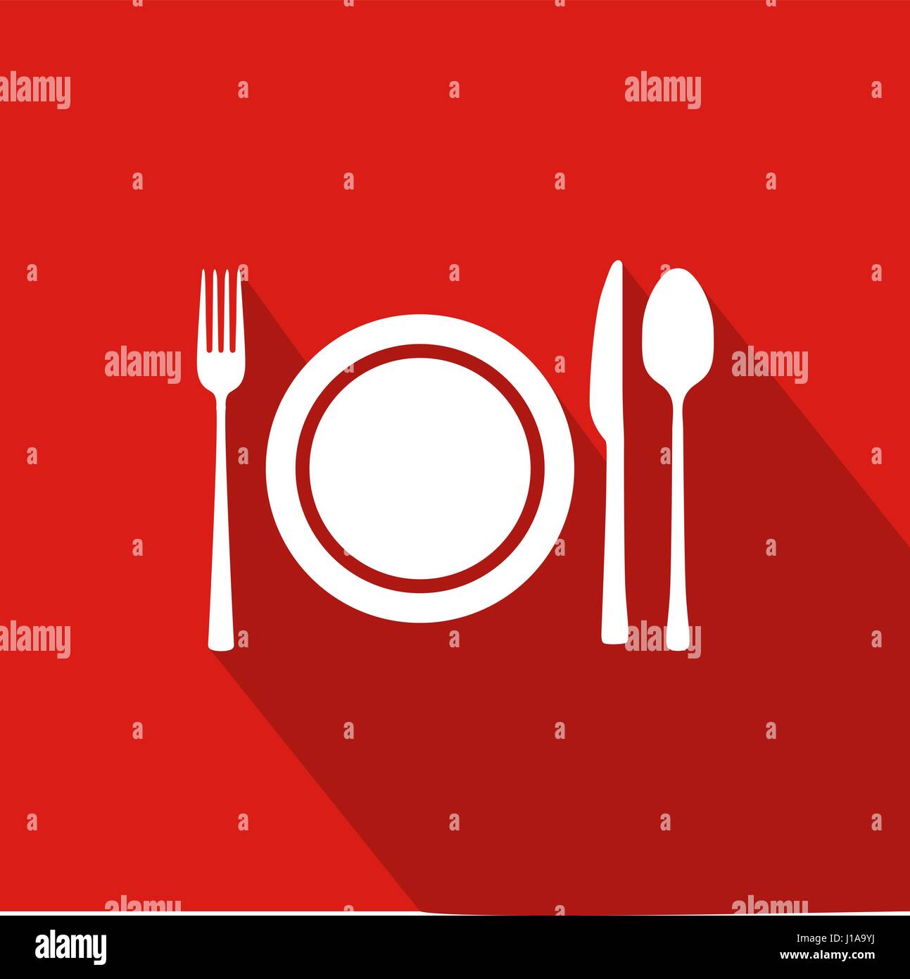 Restaurant Flat Icon With Red Background, Vector, Illustration Stock ...
