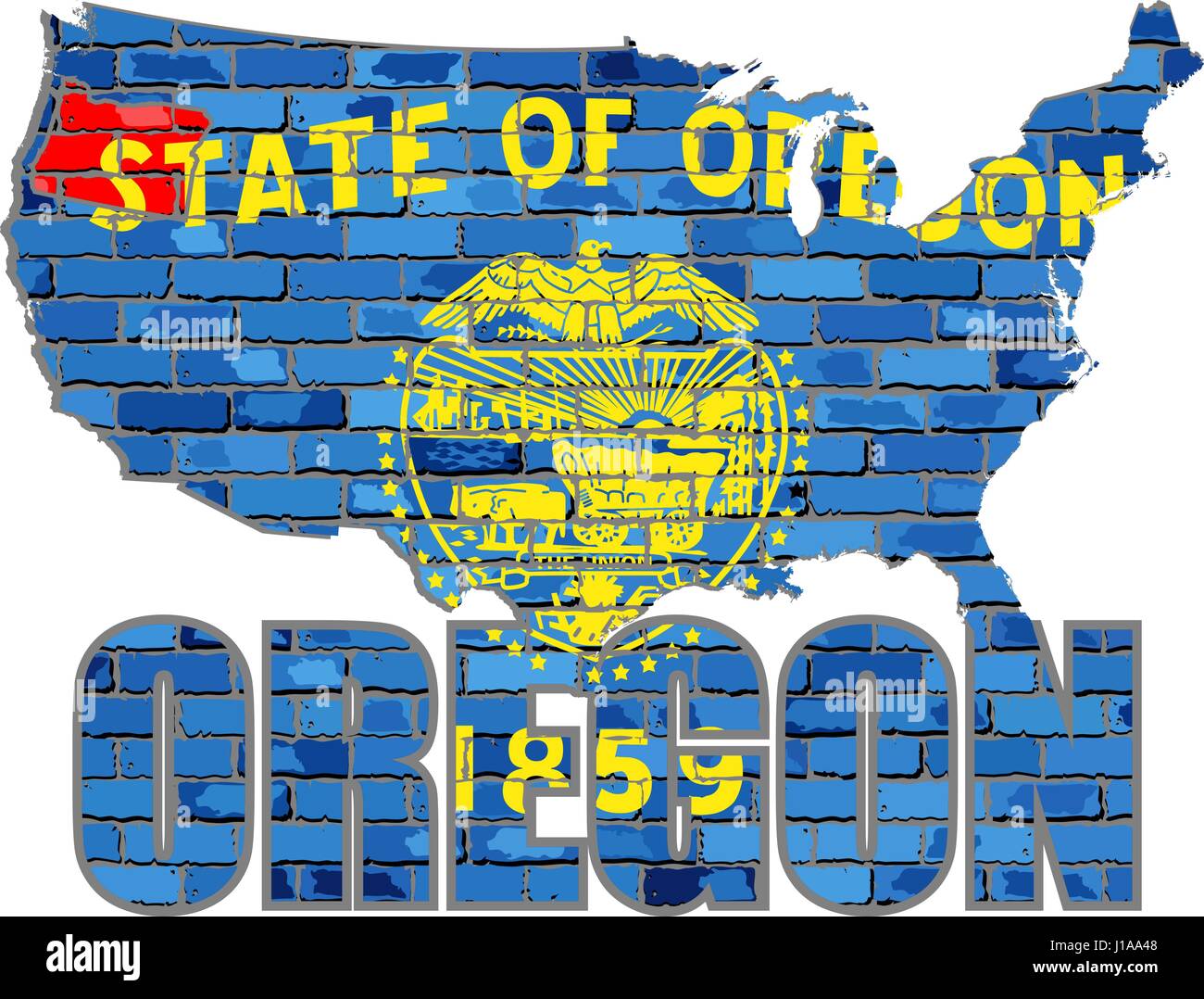 Oregon on a brick wall - Illustration, Font with the Oregon flag ...