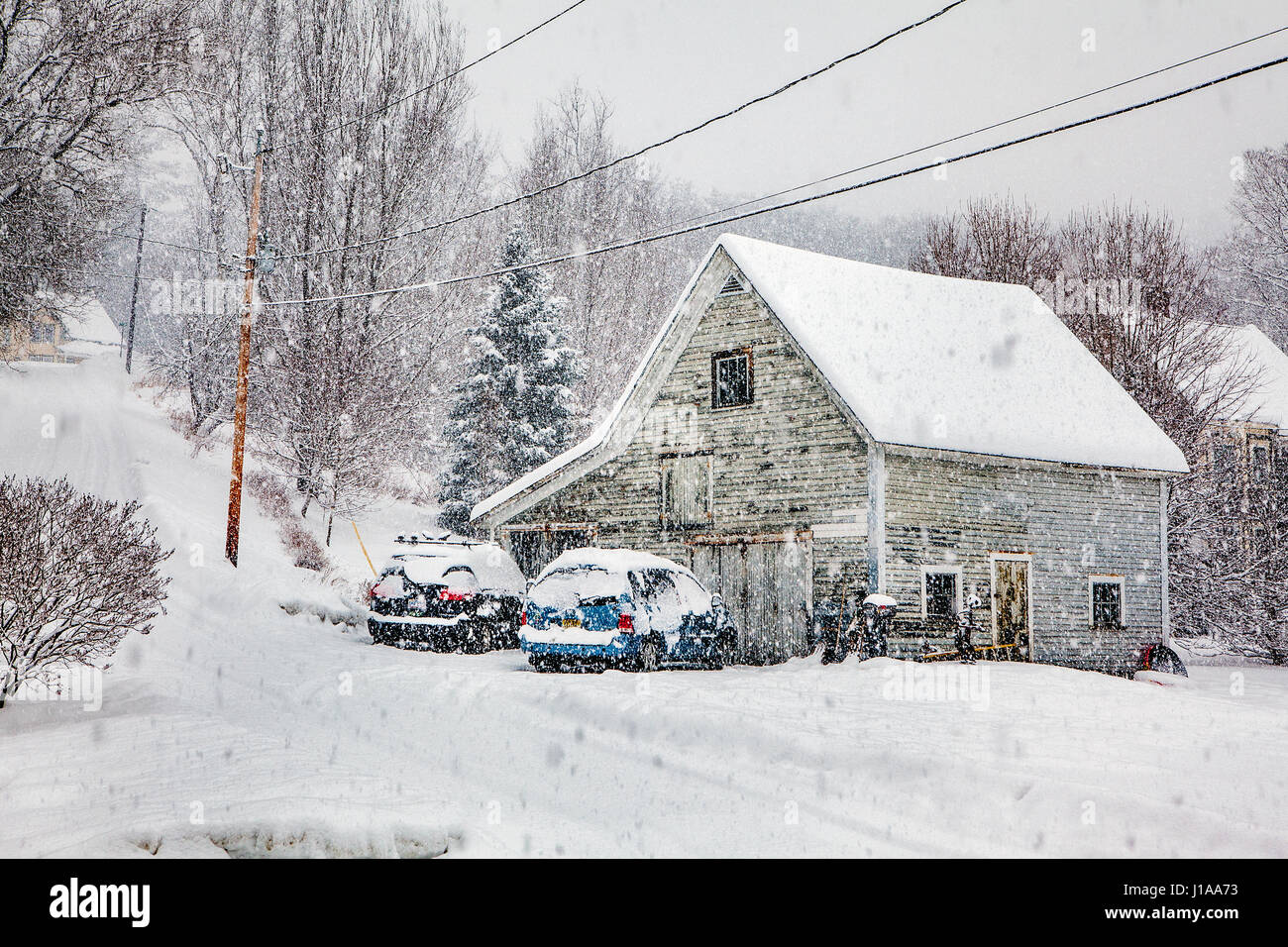 Snowstorm in a small New England town in New Hampshire, USA Stock Photo ...