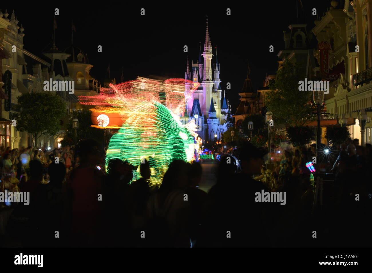 Walt Disney World Parade at night & fireworks Orlando Florida USA Stock ...