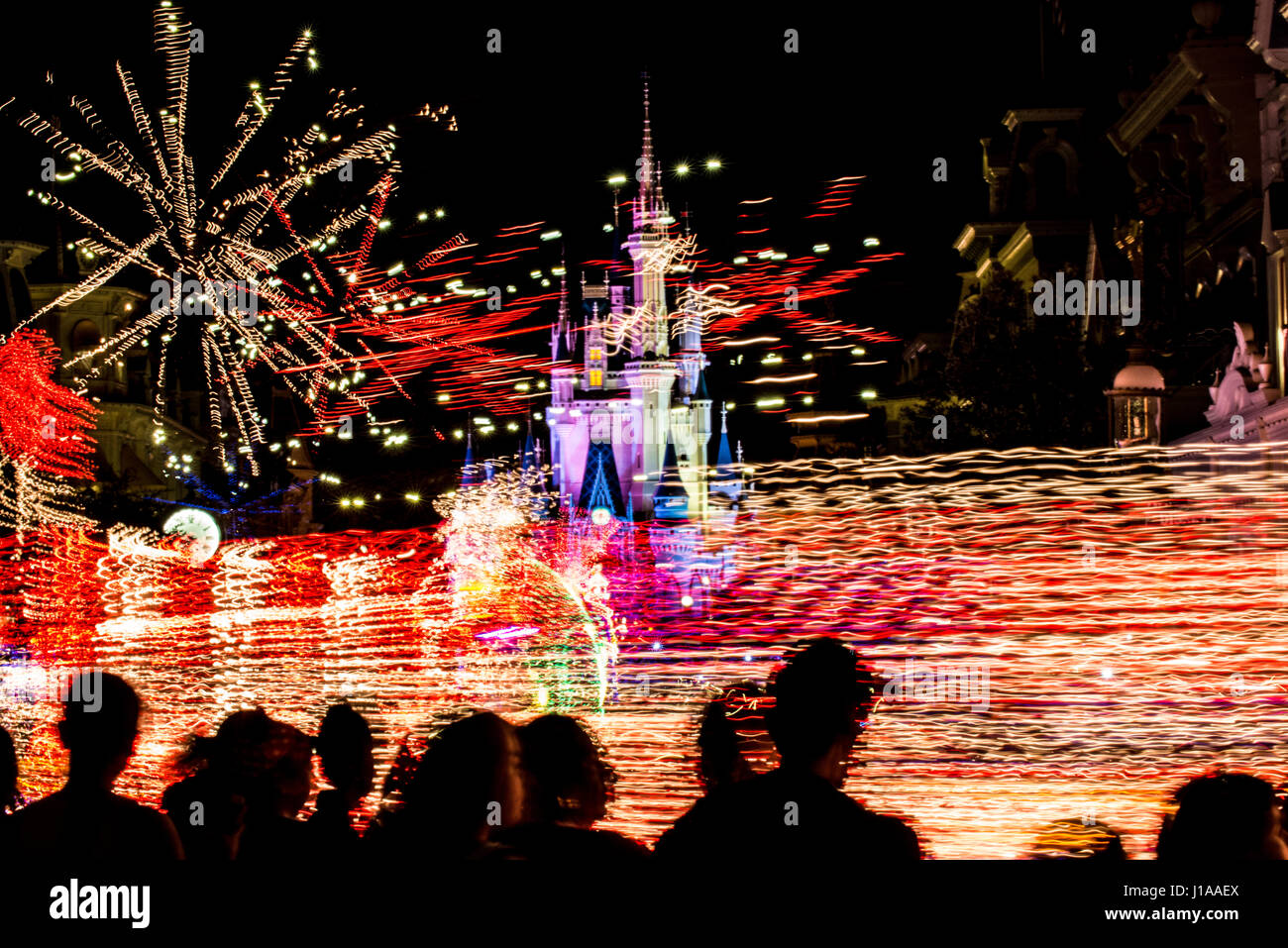 Walt Disney World Parade at night & fireworks Orlando Florida USA Stock ...