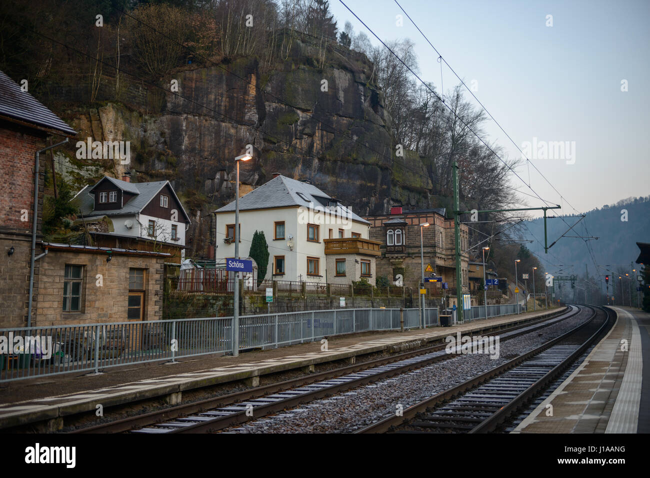 View of railroad station Schona on border between Germany and Czech ...