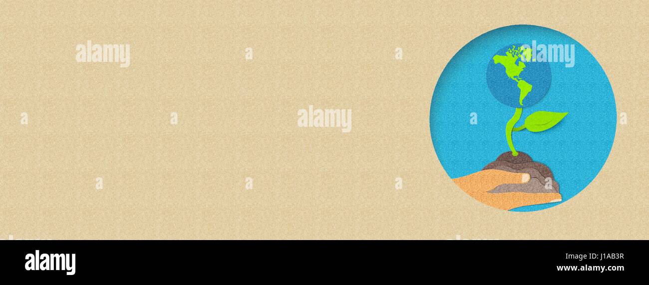 Earth day social media header for world environment care. Paper cut ...