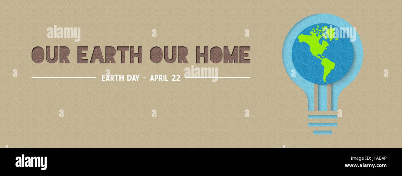 Earth day paper cut social media header, green energy light bulb with ...