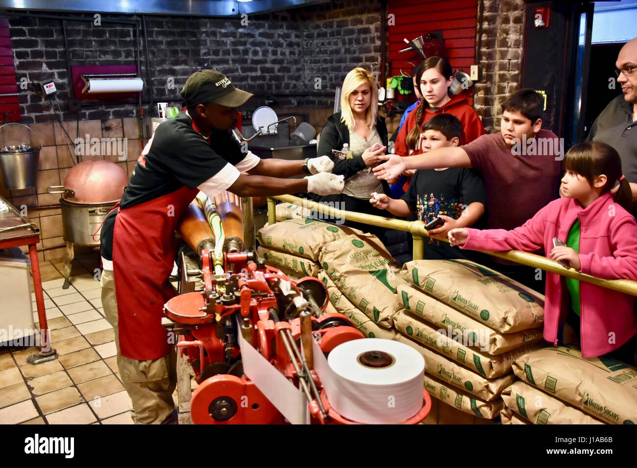 Making salt water taffy at the Savanna candy kitchen Stock Photo - Alamy