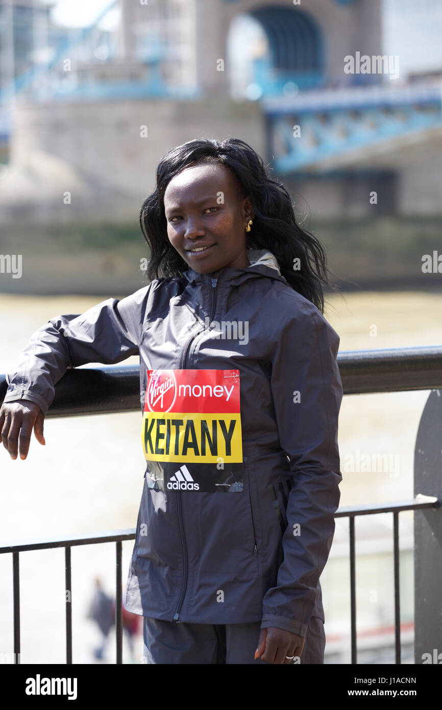 Tower Bridge, London, UK. 19th Apr, 2017.Mary Keitany,(Kenya) attends a ...