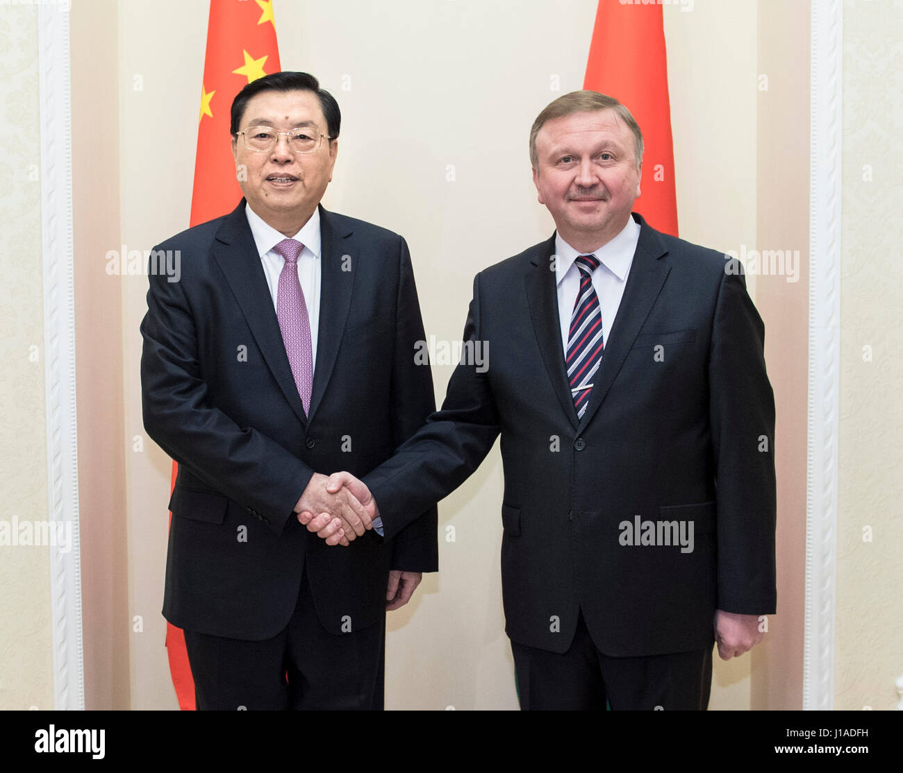 Minsk, Belarus. 18th Apr, 2017. Zhang Dejiang, chairman of the Standing ...