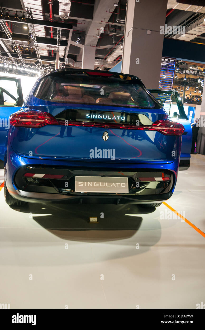 Shanghai, China. 19th April, 2017. Singulato iS6 electric vehicle at ...