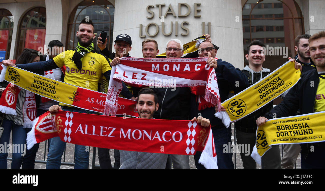 Monaco, Monaco. 19th Apr, 2017. Fans of Borussia Dortmund ad AS Monaco ...
