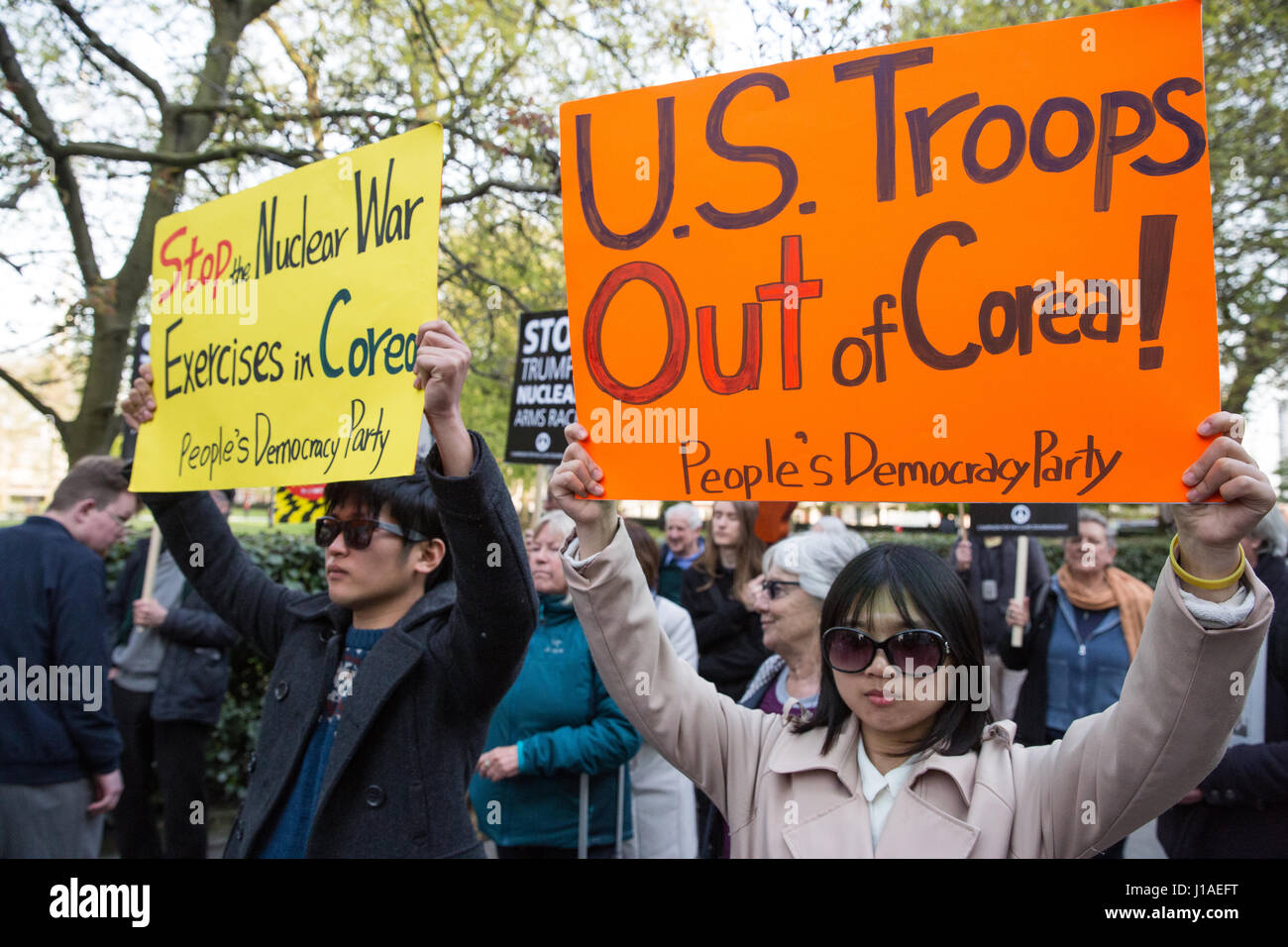 London, UK. 19th April, 2017. Campaigners from the Campaign for Nuclear ...
