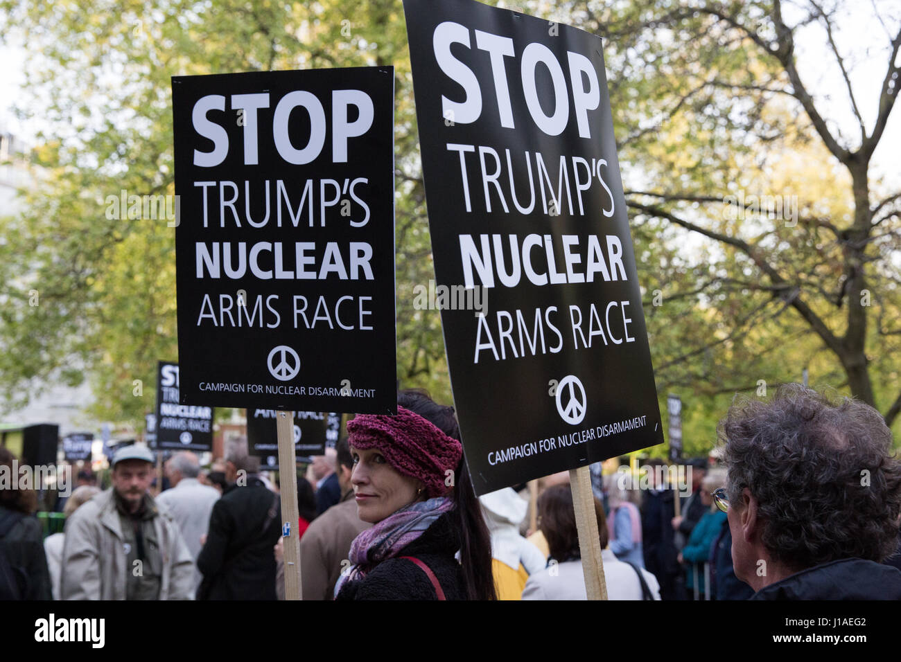 London, UK. 19th April, 2017. Campaigners from the Campaign for Nuclear ...
