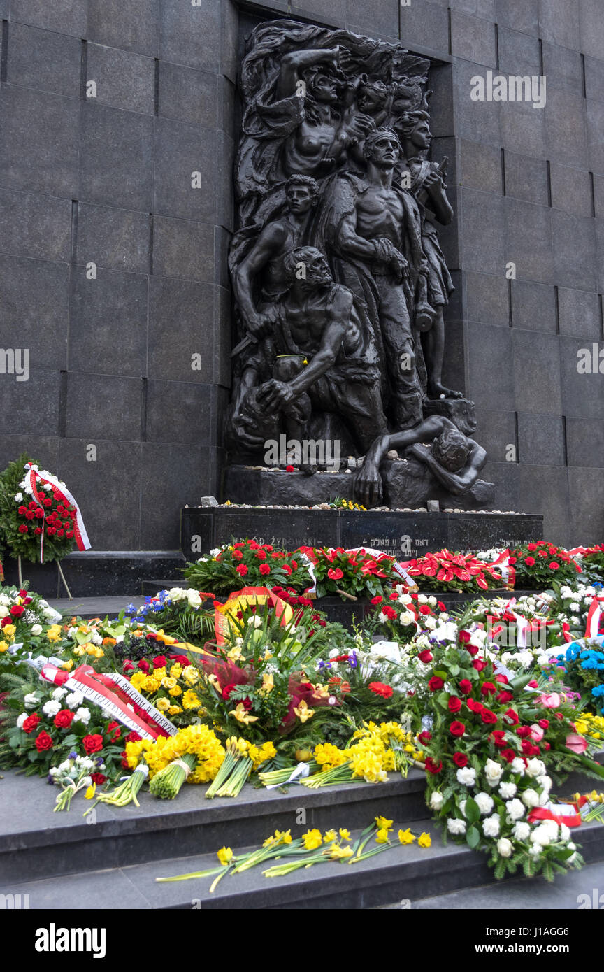 View of the Warsaw Ghetto Heroes Monument in the former Jewish district ...