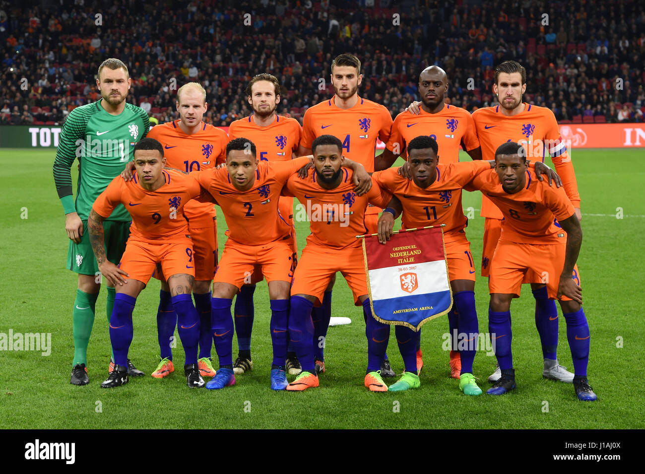 Amsterdam, Netherlands. 28th Mar, 2017. Netherlands team group line-up ...