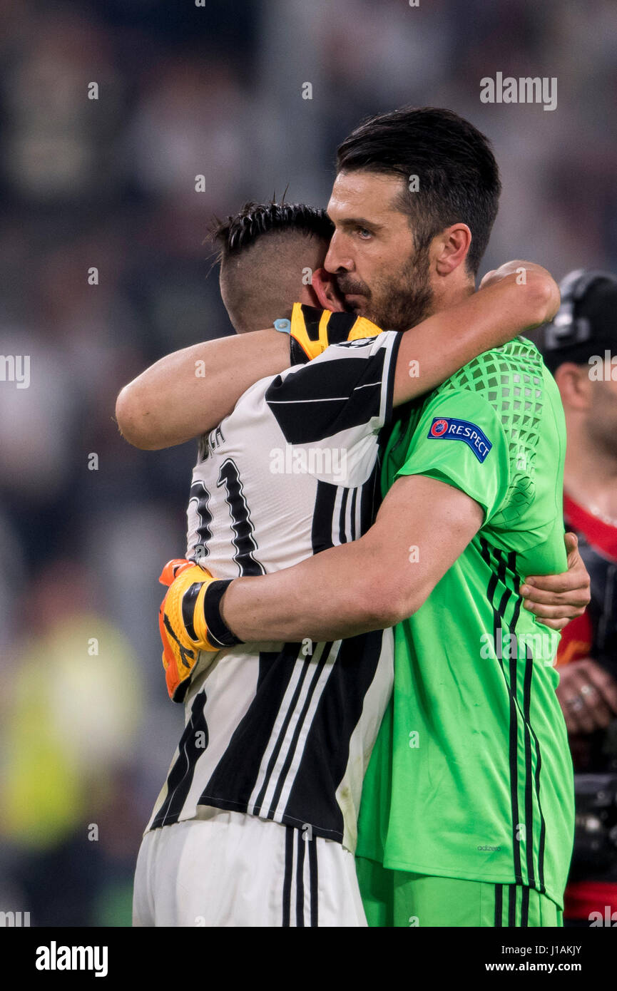 Turin, Italy. 11th Apr, 2017. (L-R) Paulo Dybala, Gianluigi Buffon ...