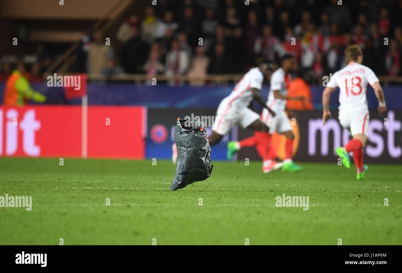 Monaco, Monaco. 19th Apr, 2017. A garbage bag flies across the field ...