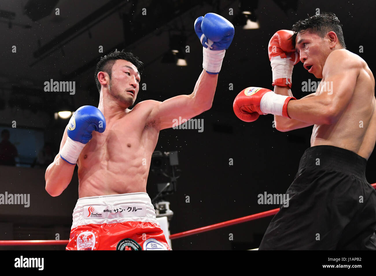 Tokyo, Japan. 13th Apr, 2017. (L-R) Keita Obara (JPN), Larry Siwu (INA ...