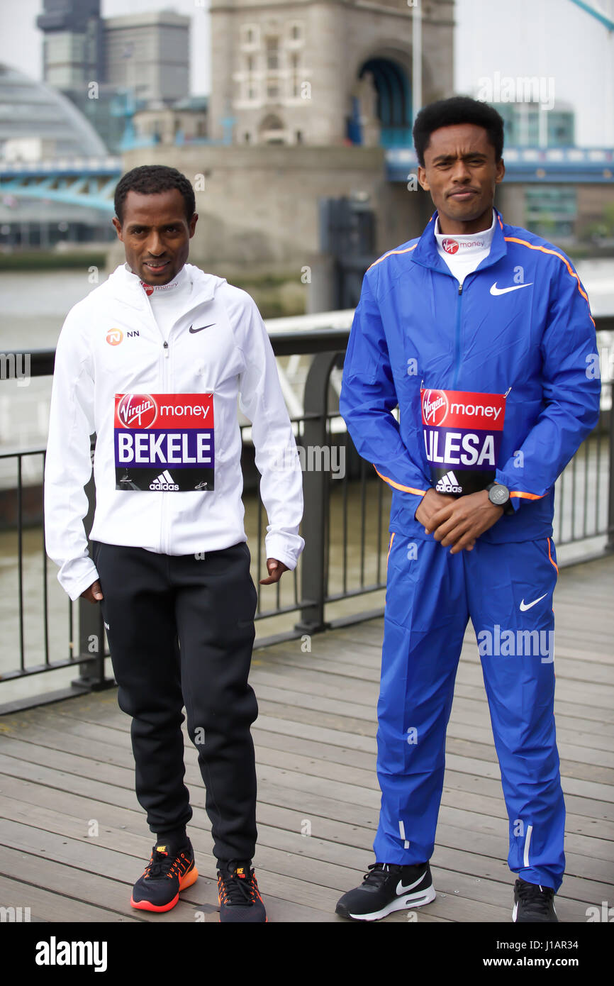 Tower Bridge, UK. 20th Apr, 2017. Virgin Money London Marathon Elite men Kenenisa Bekele ...